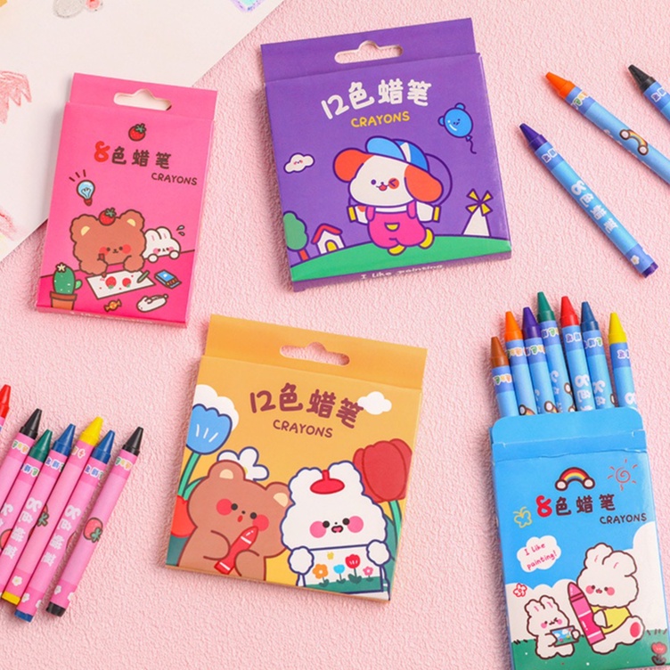 Crayon Set Characters Contains 12 and 8 Mini Cute Aesthetic Tool Set ...