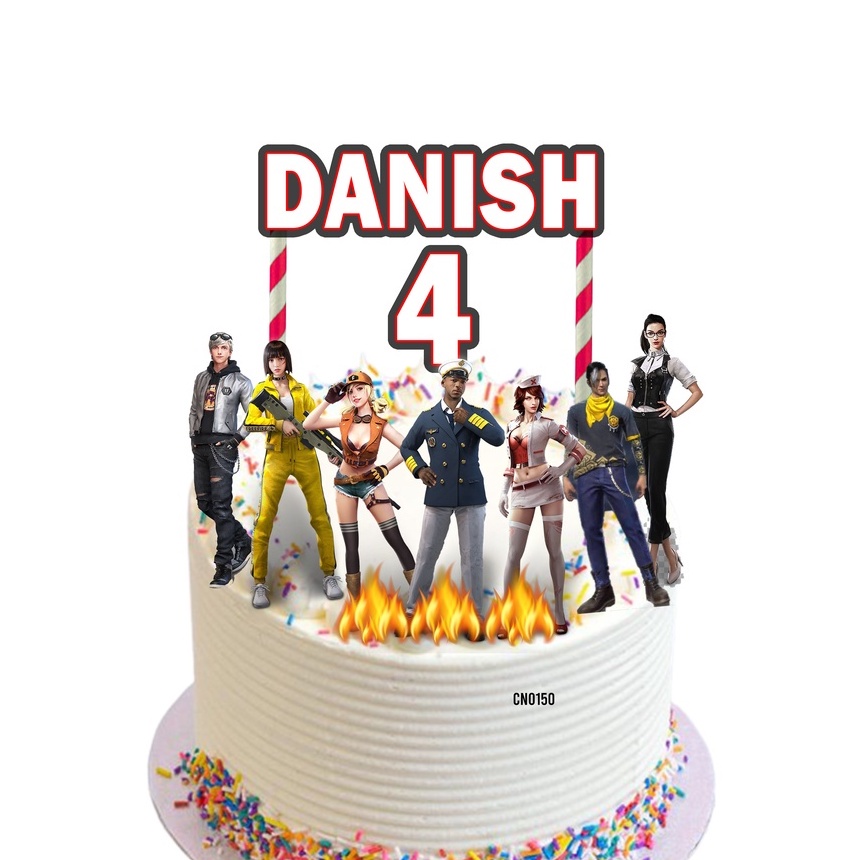 [CUSTOM NAME] Happy Birthday Cake Topper Freefire Free Fire Decoration ...