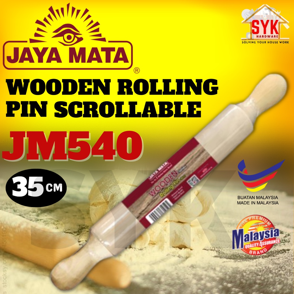 SYK Jaya Mata JM540 35cm Natural Wooden Rolling Pin Scrollable Pin ...