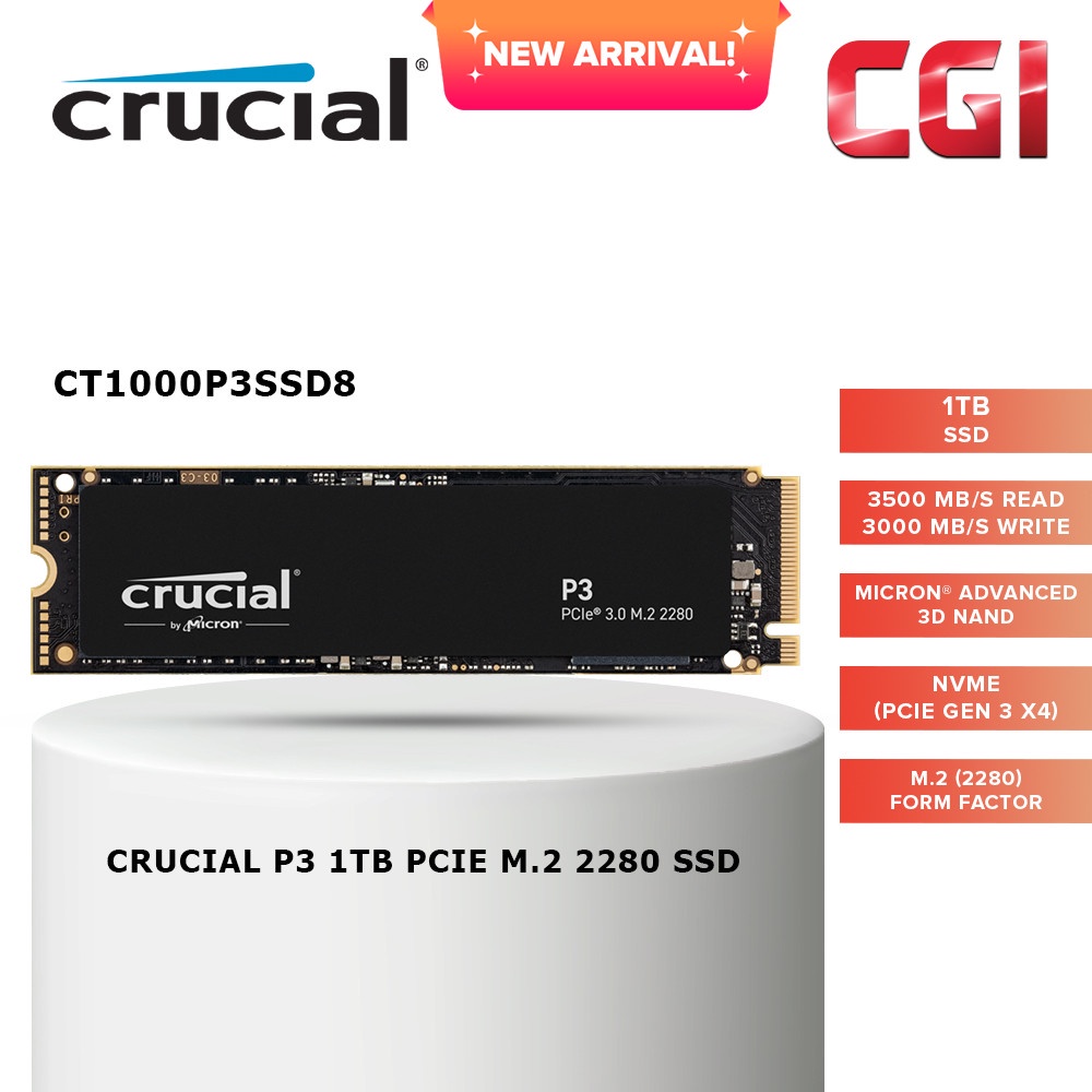 Crucial P3 1TB PCIe M.2 2280 SSD - CT1000P3SSD8 | Shopee Malaysia