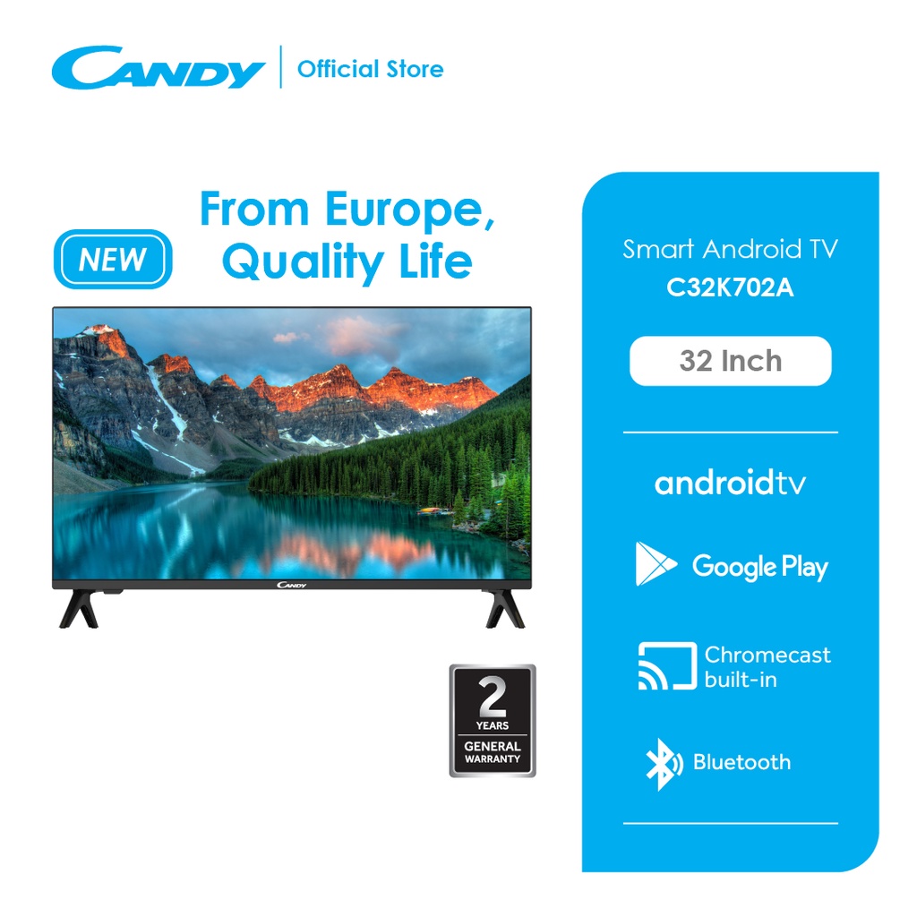 CANDY 32" HD Smart Android TV With Google Play C32K702A | Shopee Malaysia