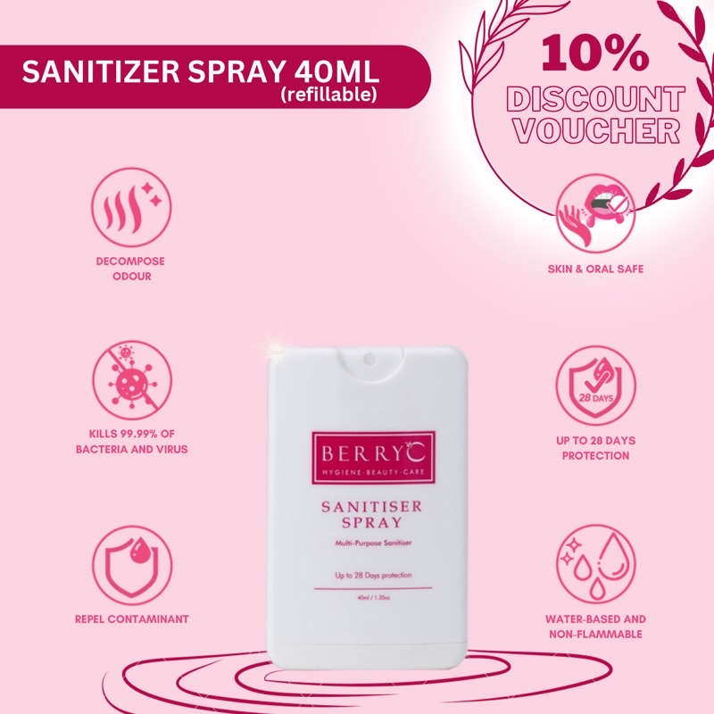 Ready Stock Berry C Sanitizer Spray 40ml REFILLABLE (99.99% kill Corana ...