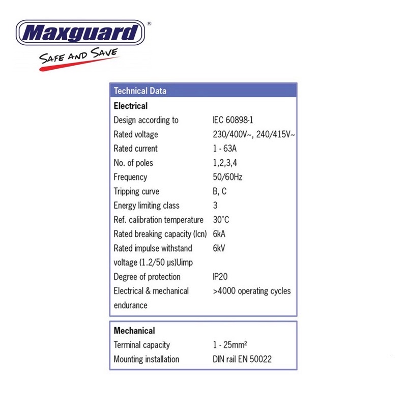 🔥SIRIM🔥Maxguard 1 POLE , 2 POLE , 3 POLE MCB 6A 10A 16A 20A 32A SIRIM ...