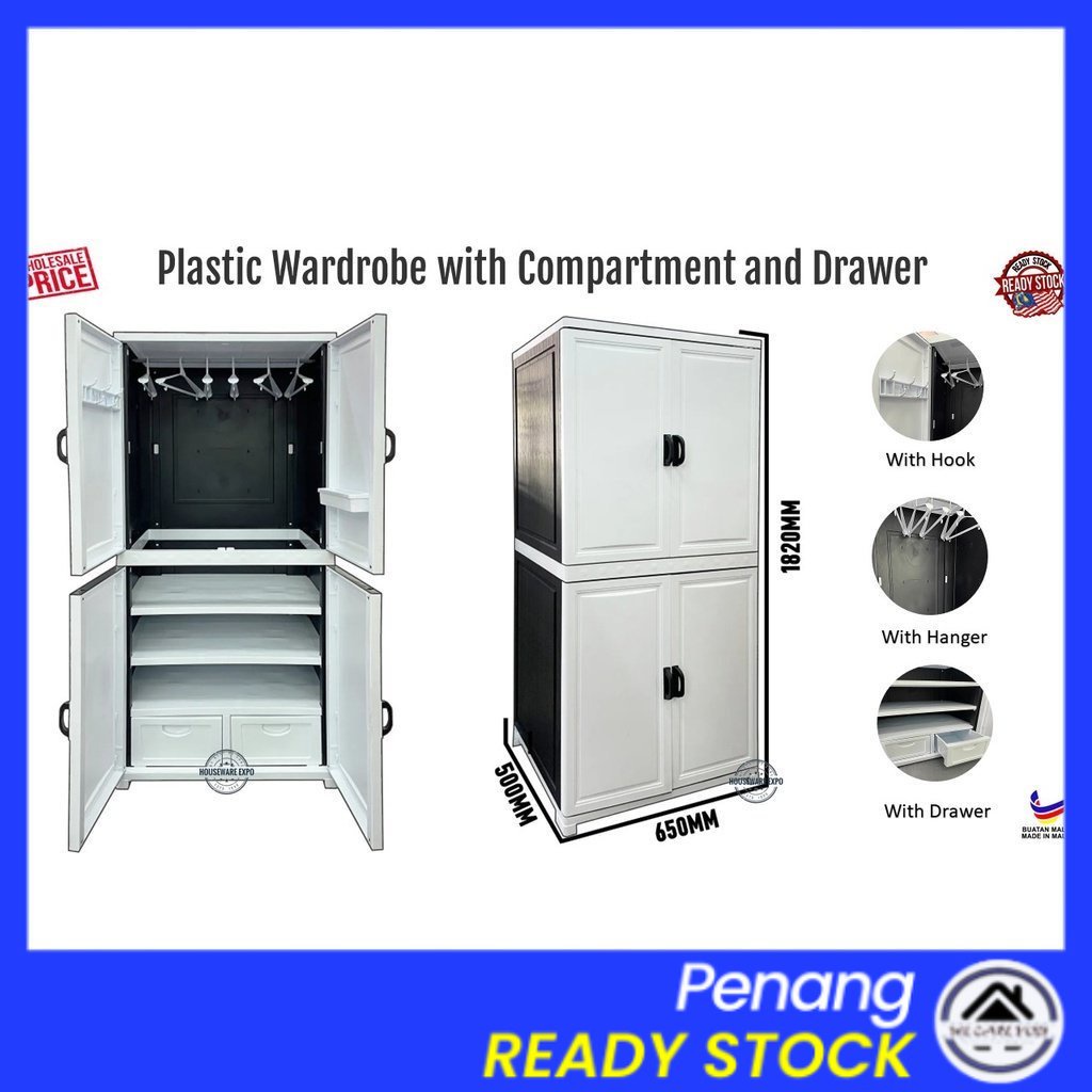 Wecareyou20 Plastic Compartment Wardrobe Bilik Sewa Almari Laci Baju ...