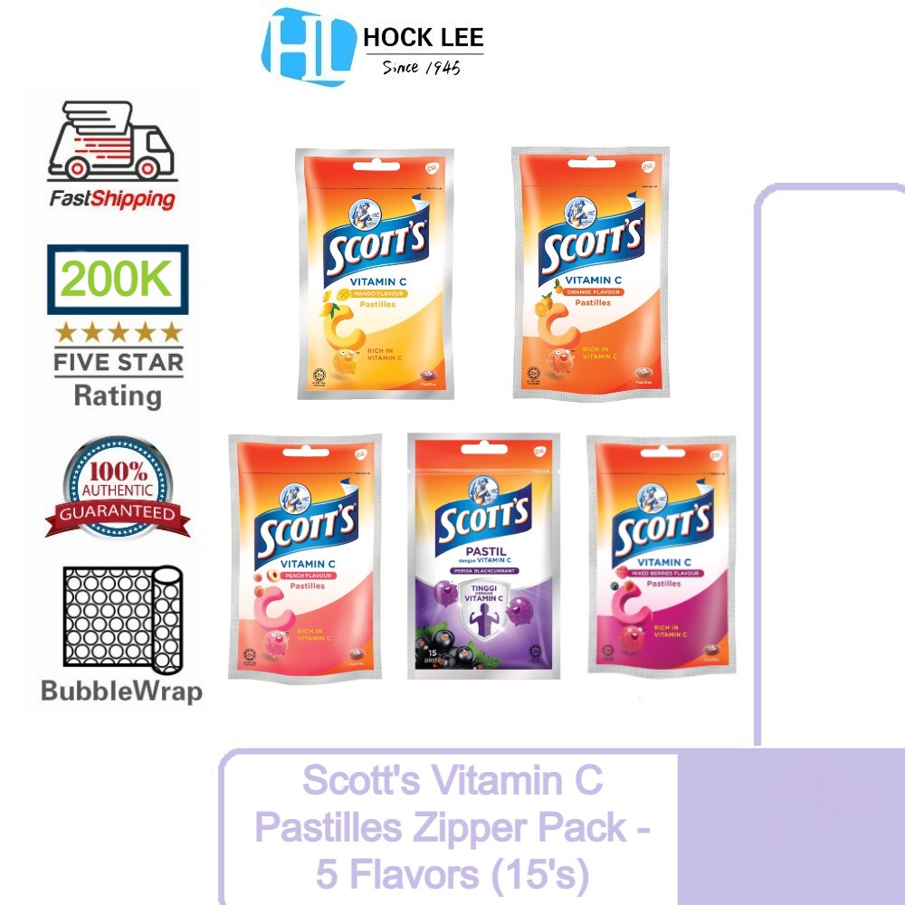 Scott's Vitamin C Pastilles Children Supplement Zipper Pack - 5 Flavors ...