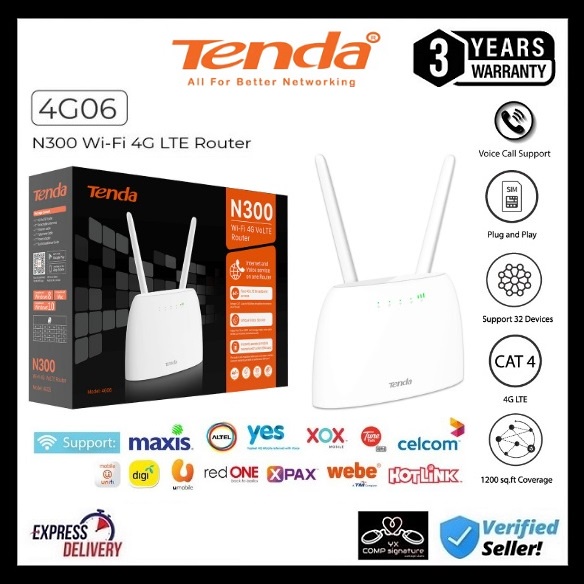 Tenda 4G06 4G LTE Wireless N300 Wifi Modem Router Sim Can Voice Call ...