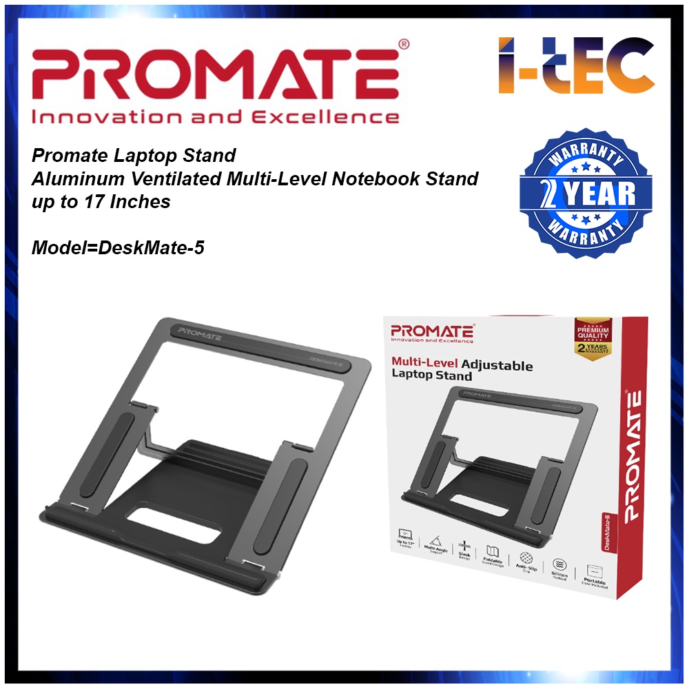 Promate Laptop Stand, Aluminum Ventilated Multi-Level Notebook Stand up ...