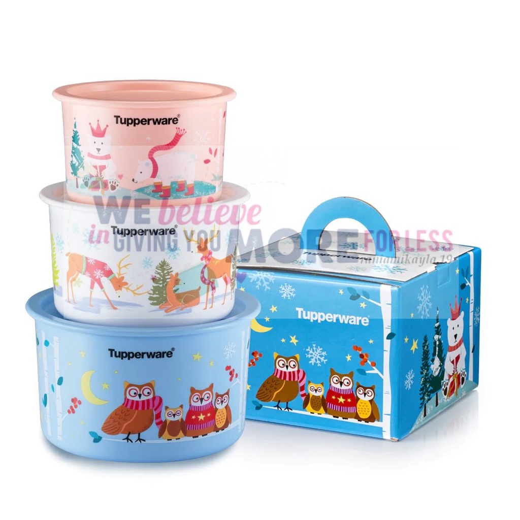 Tupperware Winter Wonder Collection Set 3pcs One Touch Cookie Jar Container Bekas Kuih Kedap ...
