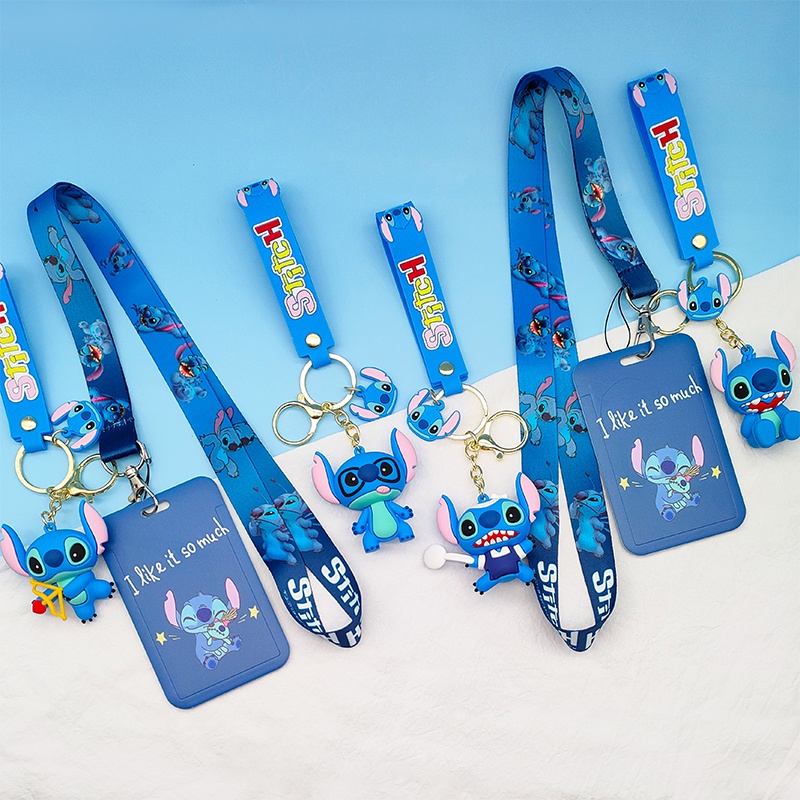 3 In 1 Cartoon Stitch ID Card Protector With Neck Strap Cute 3D ...