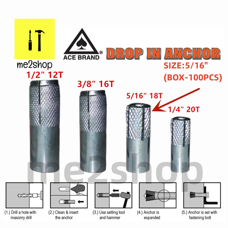 (BOX) ACE DROP IN ANCHOR ( SIZE:1/4",5/16",3/8" OR 1/2") | Shopee Malaysia