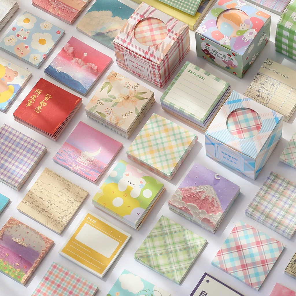 Note paper set of 400 sheets in checkered pastel color combined with ...