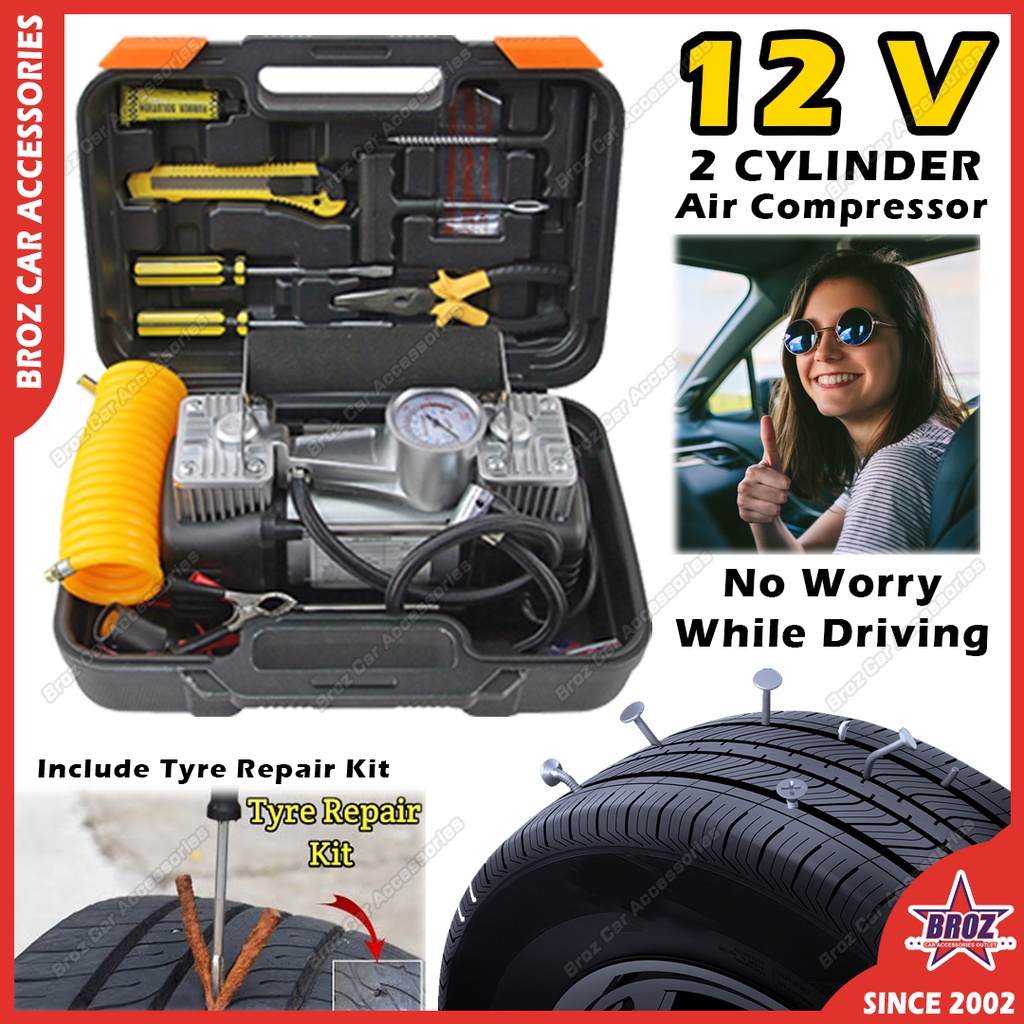 Portable Heavy Duty 2 Cylinder Air Car Compressor 12V Kereta Pump Hard ...