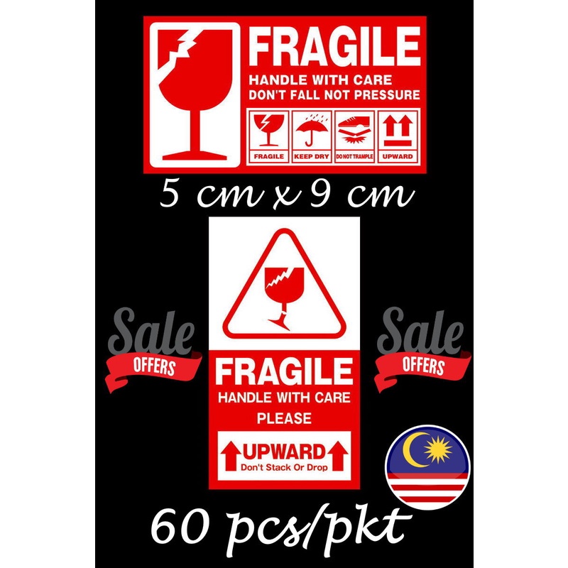 【ShopWithJoy】60pcs Fragile Sticker Mudah Pecah Sticker Fragile Label ...