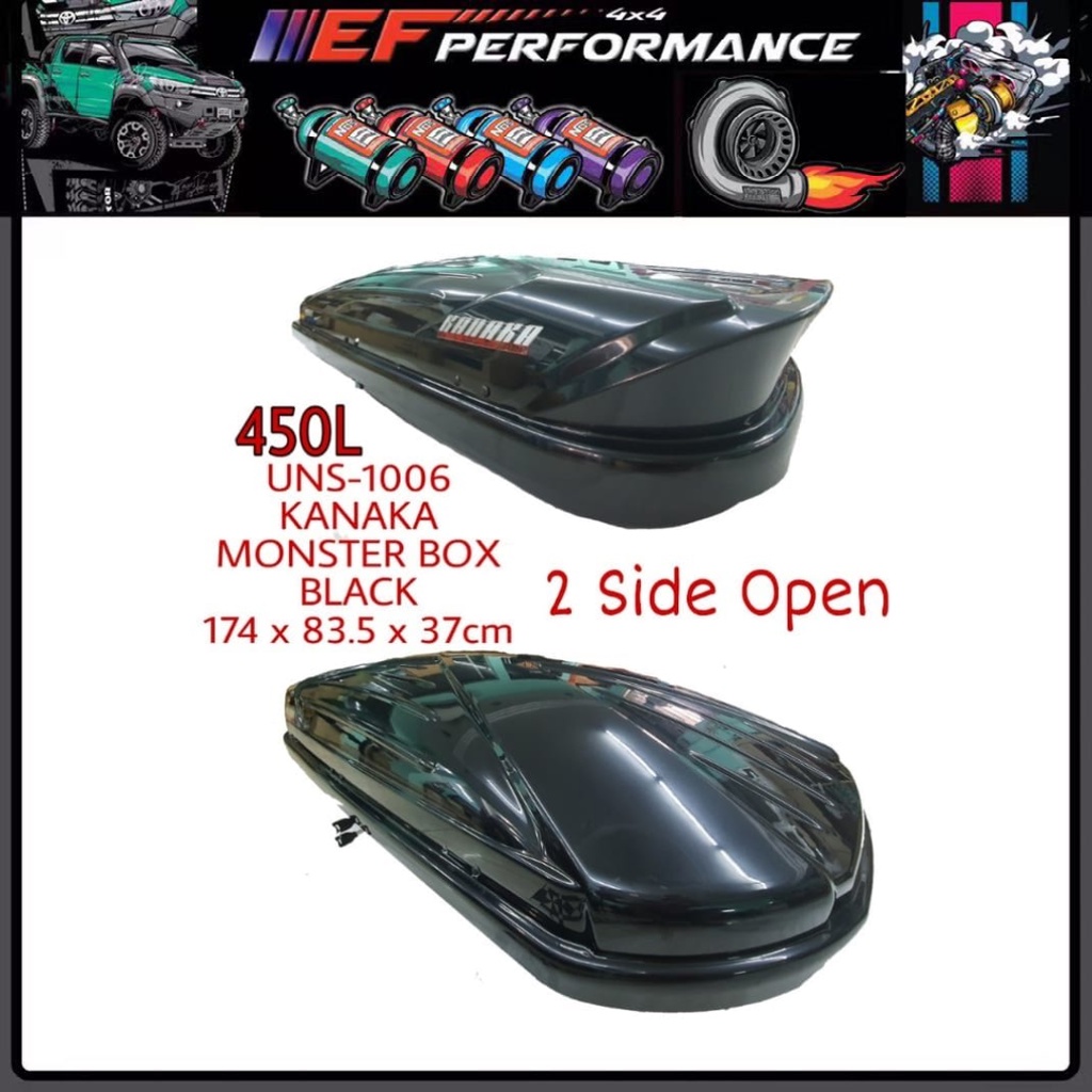UNIVERSAL KANAKA MONSTER BOX CAR ROOF BOX 2 SIDE OPEN 330L 450L FREE ...