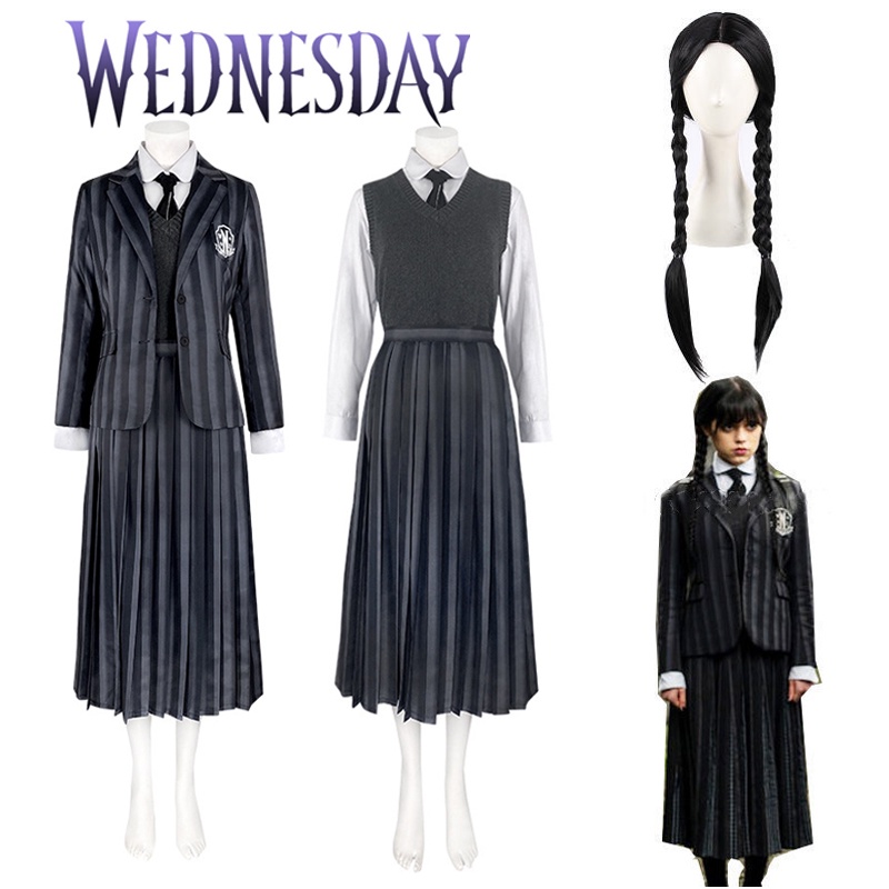 Movie Wednesday Addams Cosplay Costume Wig College School Uniforms Suit ...