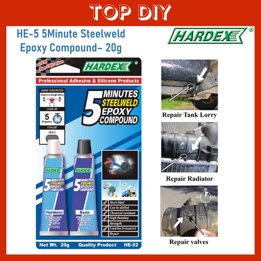 HARDEX HE-5 5 Minutes Metalweld Epoxy Compound Gum Repair Tank Lorry ...