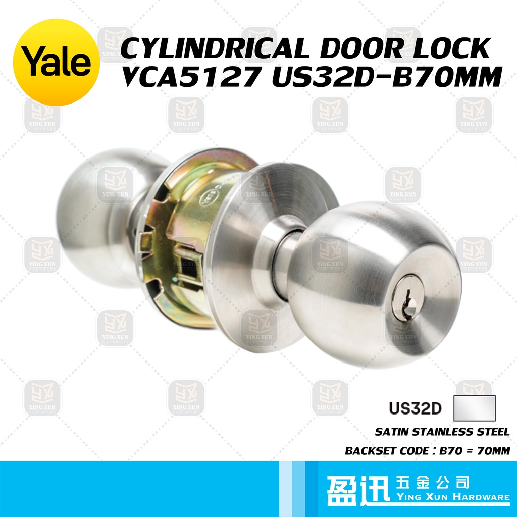 YALE Door Lock Cylindrical Lock Tombol Pintu VCA5127 70mm Backset ...