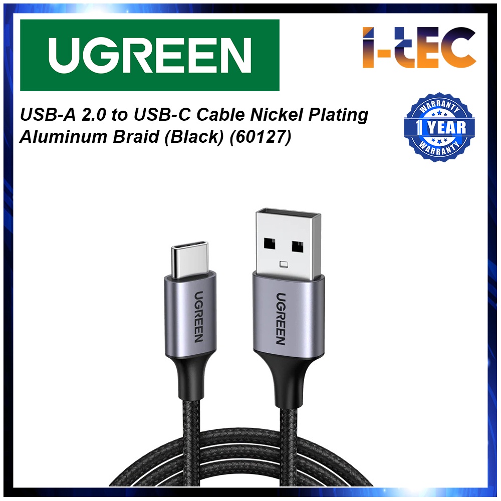 UGREEN USB-A 2.0 to USB-C cable Nickel plating aluminum braid (Black)(60127/60128/60408 ...