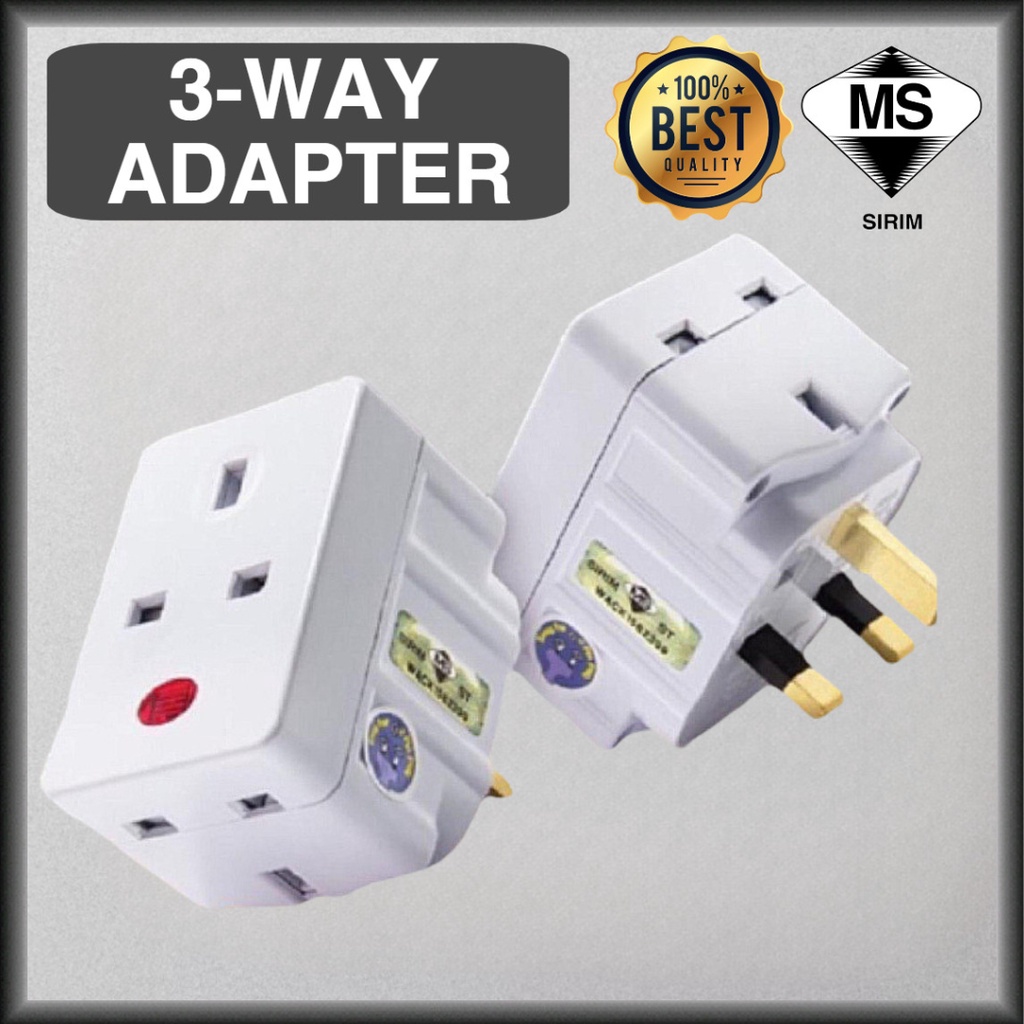 [SIRIM] 3 Way Plug Adapter Adaptor 12V 13A Multi Socket 3 Way Adapter Multi Plug Adaptor 13A ...