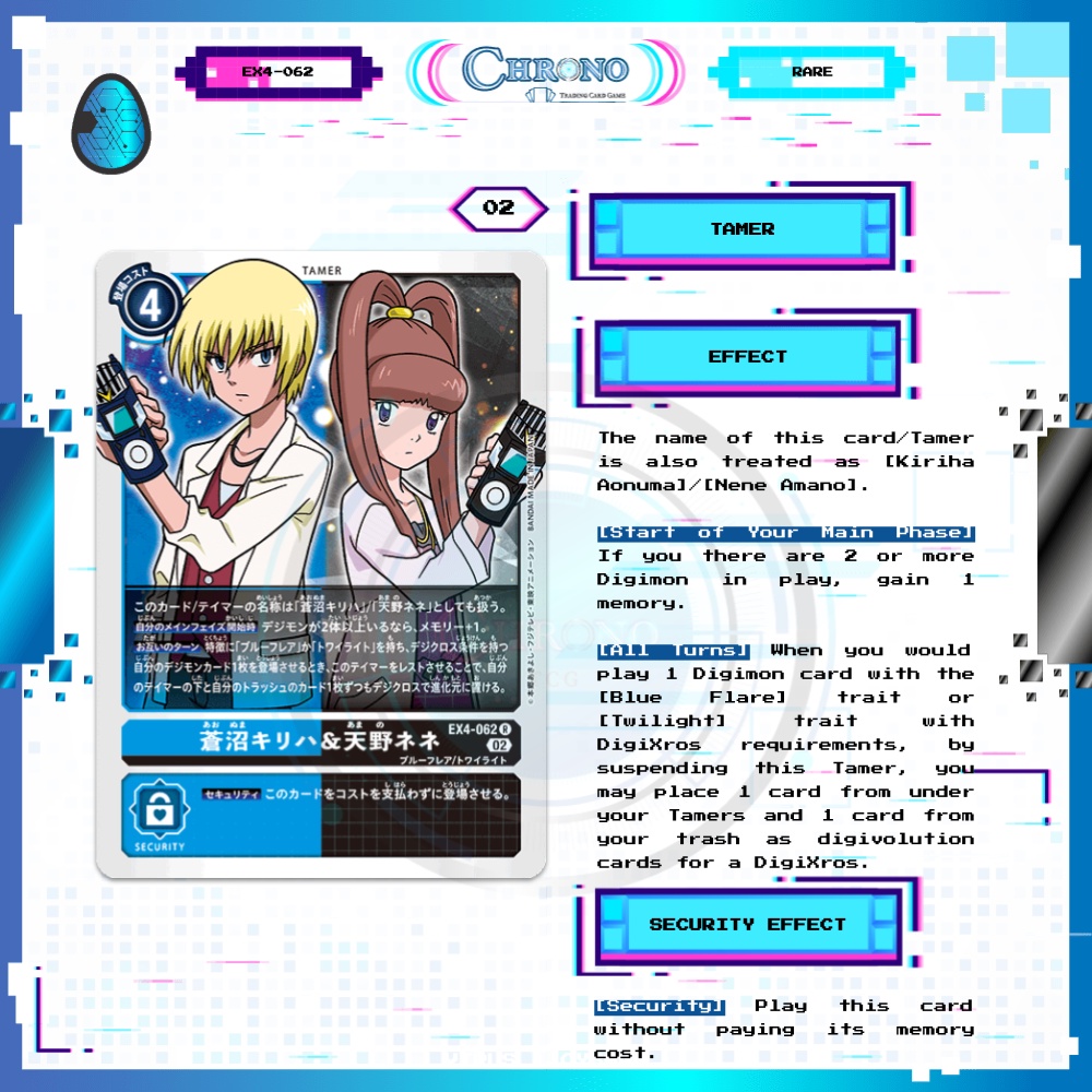 EX4-062 | Kiriha Aonuma & Nene Amano | Rare | Digimon Card Single | Chrono TCG | Alternative ...