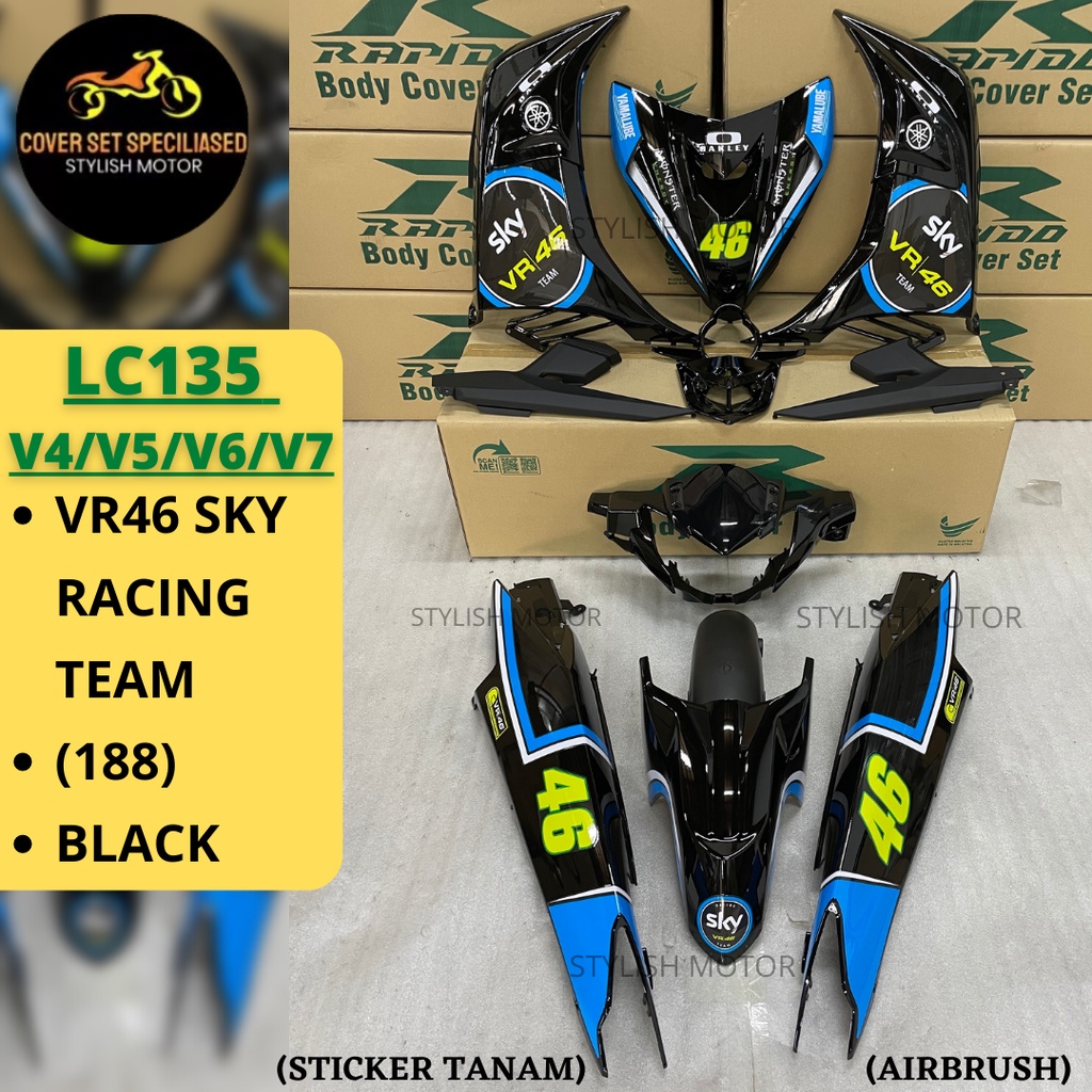 (STICKER TANAM/AIRBRUSH) RAPIDO COVER SET LC135 V4/V5/V6/V7 VR46 SKY RACING TEAM (188) BLACK ...