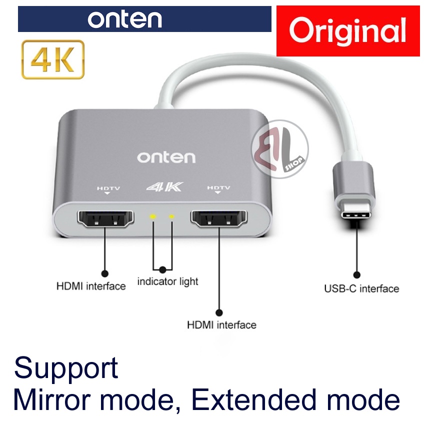 Original Onten TYPE-C To 4K Dual HDMI Interface Output Model: OTN-9175B Support Mirroring and ...