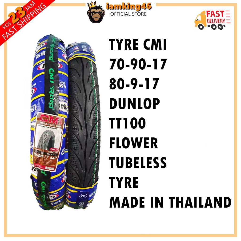 CRV CMI Camel Tyre Tayar TUBELESS Bunga DUNLOP TT100 RODMASTER 70-90-17 ...