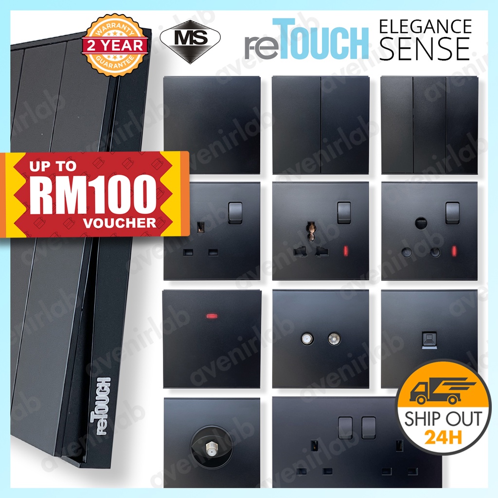 [MATTE BLACK] reTouch Switch Elegance Sense 16A Wall Switch 13A 15A 20A ...