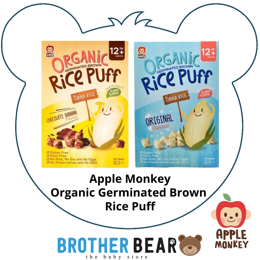 Apple Monkey Organic Germinated Brown Rice Puffs Suitable for 12 Months ...