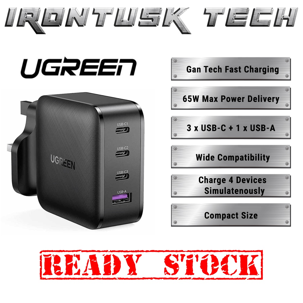 Ugreen UG-70819 CD224 65W USB C Wall Charger 3C1A | 1 x USB-A and 3 x ...