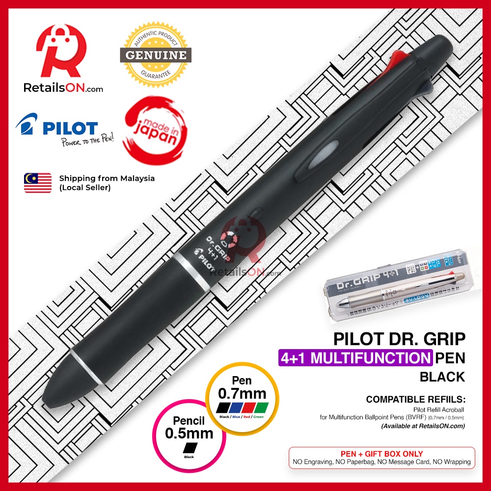 Pilot Dr. Grip Multifunction Pen with Pencil (4+1) - 0.7mm (F) - Black ...