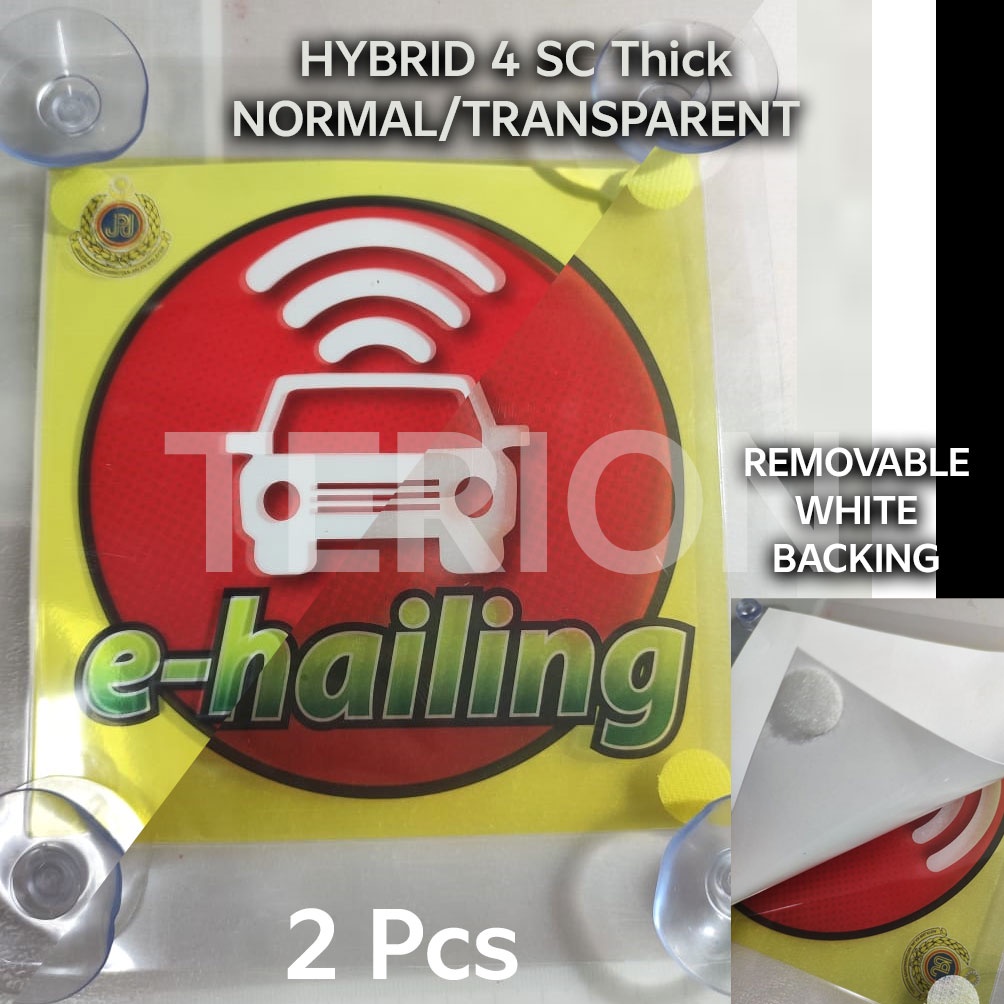 2 Pcs Ehailing Sign (15x15cm) with Suction Cup Mount JPJ APAD SPAD ...