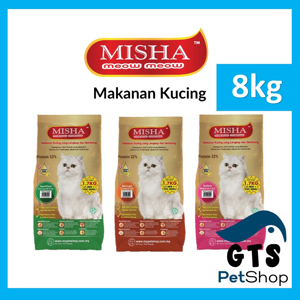 Misha Dry Cat Food (8kg) Misha Kibble Makanan Kucing Misha high protein ...