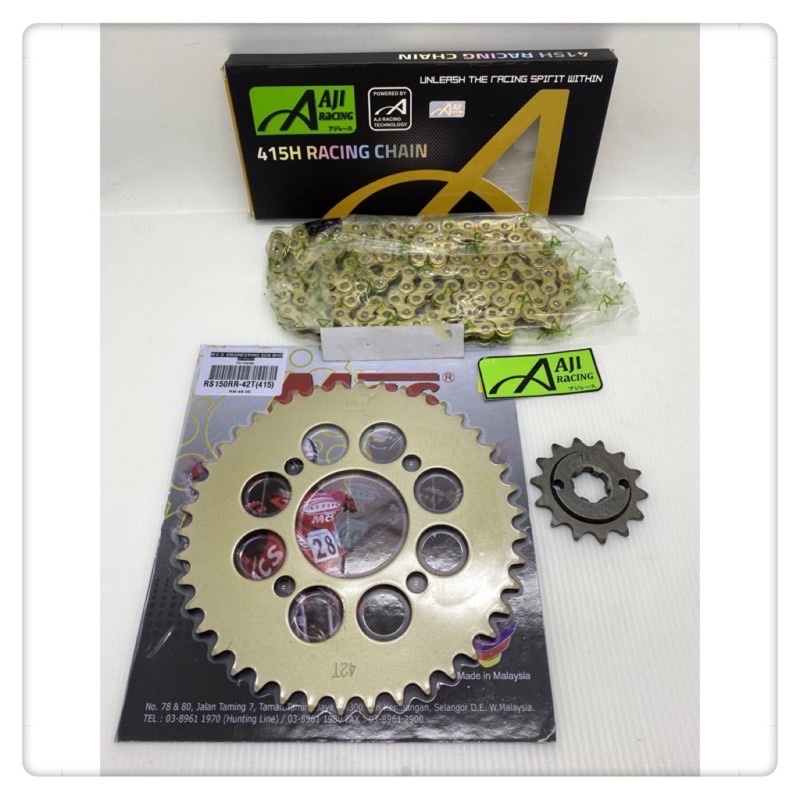 Honda RS150 RSX150 RSX 150 RS 150 Sprocket 415 Set (Spoket Gold + Aji Racing 415 Chain Gold) 1 ...