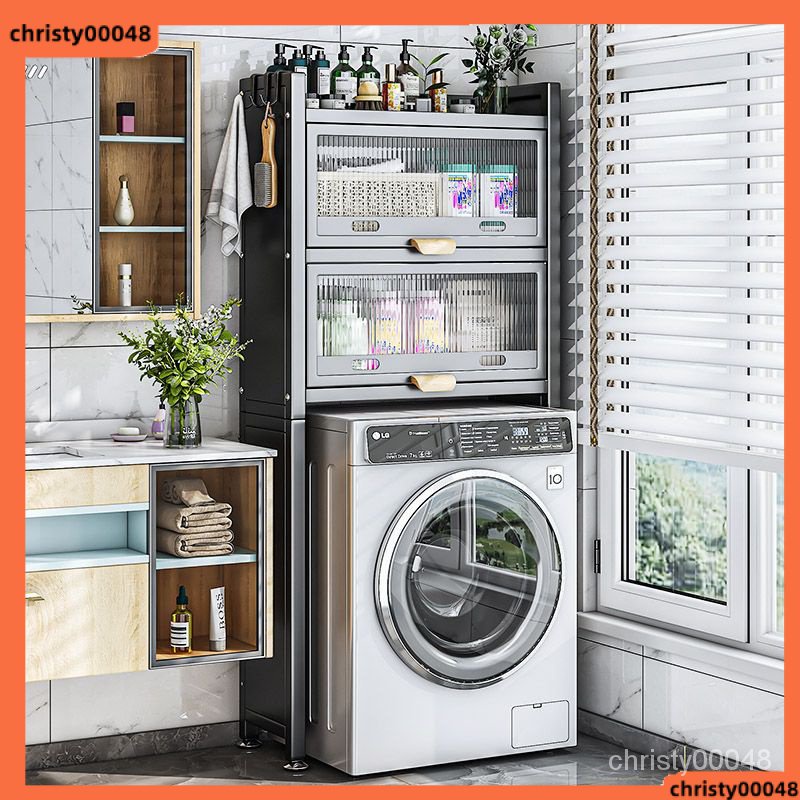 Washing Machine Rack Toilet Storage Rack with Cabinet Floor Multi-Layer ...