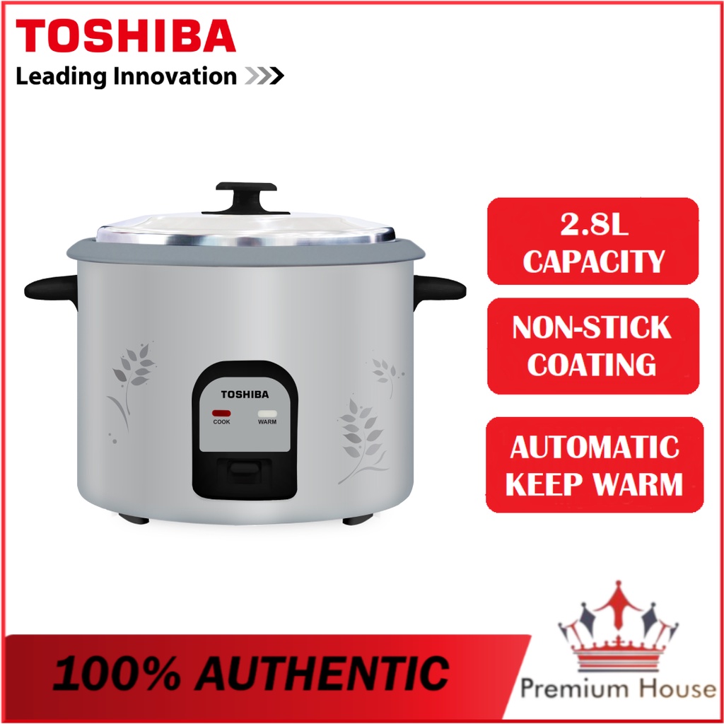 Toshiba RC-T28CEMY(GY) Conventional Rice Cooker With Non-Stick Pot & Burn Protection 2.8L ...
