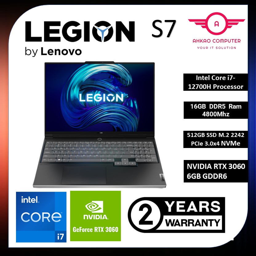 Lenovo Legion S7 16IAH7 82TF005YMJ 16'' WUXGA 165Hz Gaming Laptop Onyx Grey ( I7-12700H, 16GB ...
