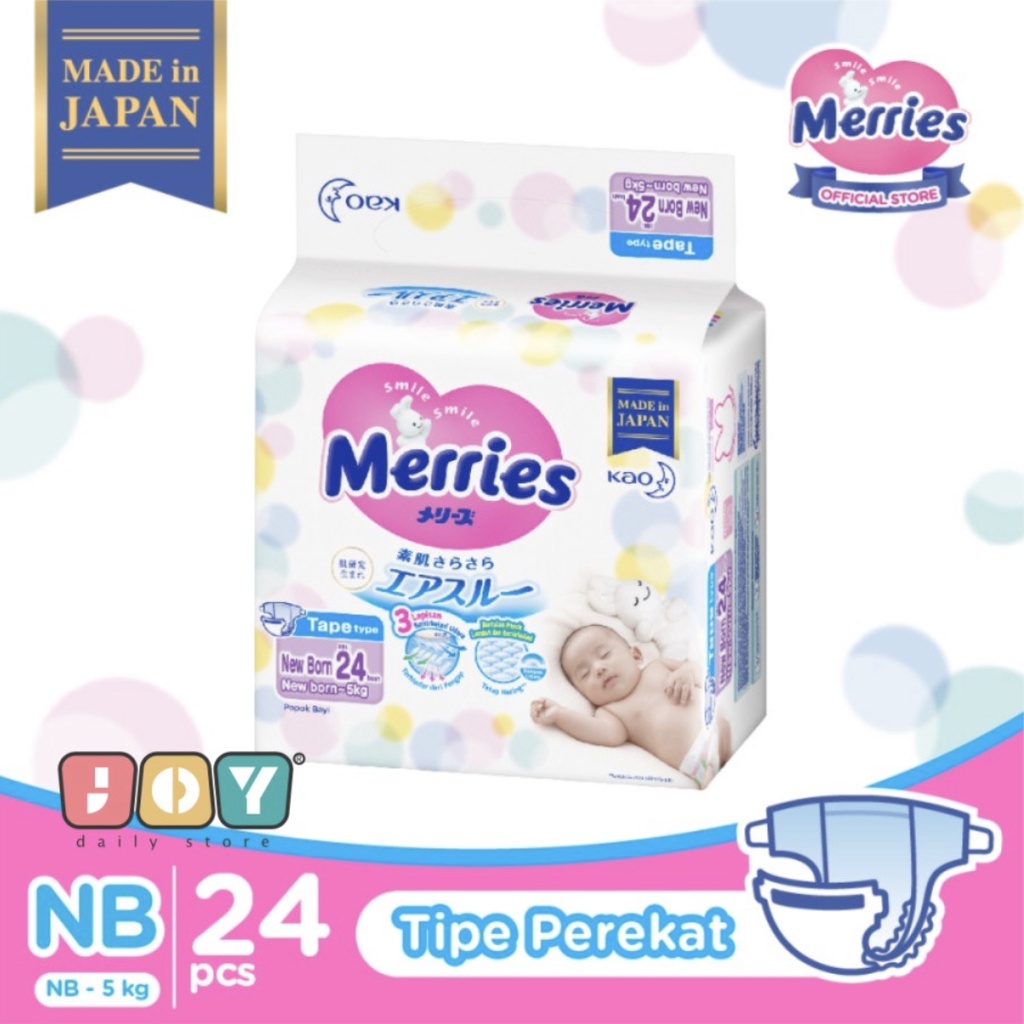 Merries Premium Adhesive Baby Diapers NB - 24 | Shopee Malaysia
