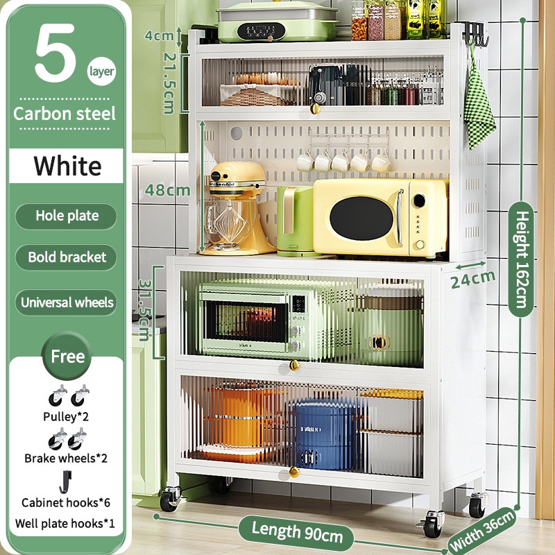 Kitchen Rack Cabinet with Door Rak Dapur Multifunctional Storage Rack ...
