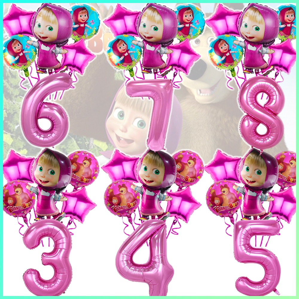 Birthday Party Masha and The Bear Balloon Set Birthday Digital ...