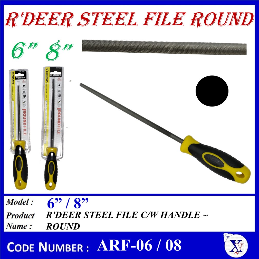 R'DEER / ARROW STEEL FILE WITH HANDLE - ROUND FILE ARF-06 (6") ARF-08 ...