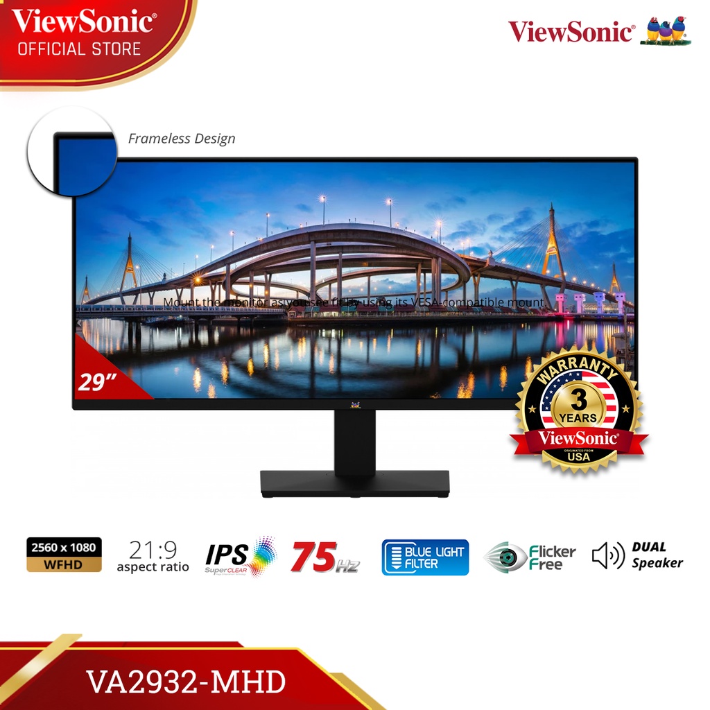 Viewsonic Ultrawide LED Monitor VA2932-MHD IPS WFHD Build in Speakers ...