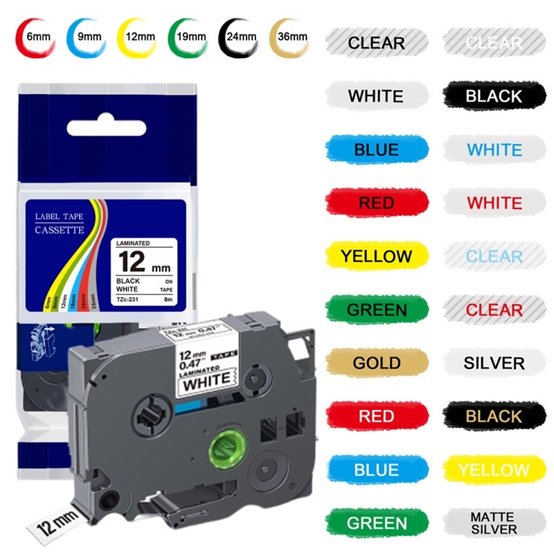 18Col 12mm TZe231 TZE-231 Laminated Tape Compatible for Brother Label ...