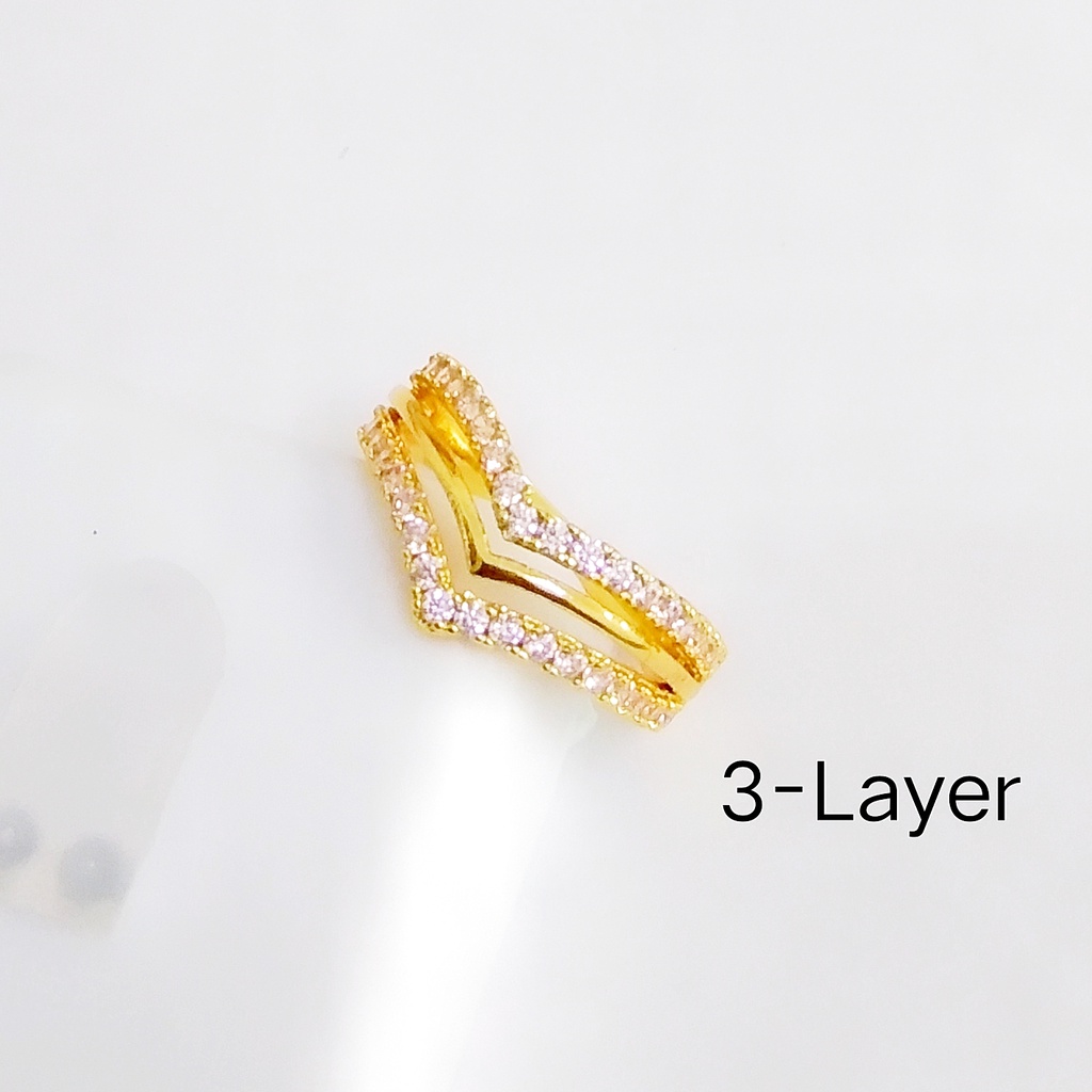 3 Types of V Shape Faux Zircon Paved 24K Gold Plated Ring ( 3-Layer 4 ... 3 Types of V Shape Faux Zircon Paved 24K Gold Plated Ring ( 3-Layer 4 ...