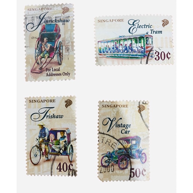 Singapore Stamps 1 SET ( Tin rickshaw, Electric Tram, Trishaw, Vintage ...