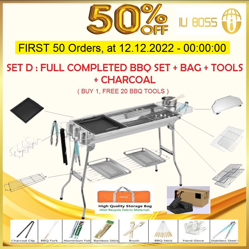 BBQ Grill Outdoor (Set D) BIGGER FULL COMPLETED SET Stainless Steel ...
