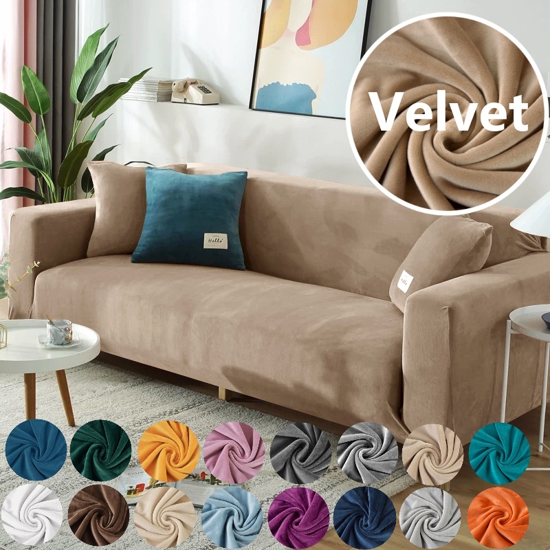 1 Piece Velvet Fabric Sarung Sofa Covers Sarung Sofa Elastic Sectional ...