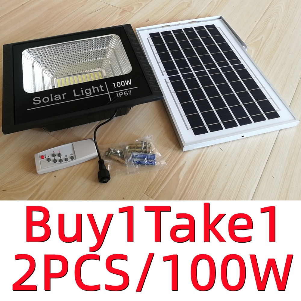 LED Flood Solar Light 100W Outdoor Street Lamp Waterproof IP67 With Remote and Solar Panel 100 ...