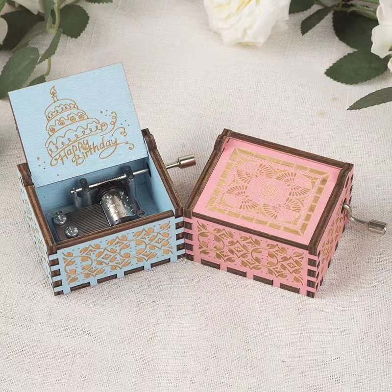 [Coisíní] Happy Birthday Music Box Octave Box Wooden Hand-cranked Retro ...