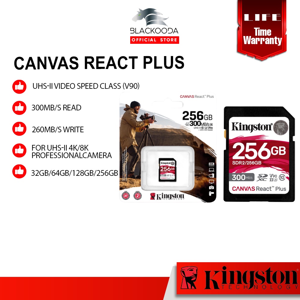 Kingston Canvas React Plus SD Memory Card 300MB/s Class 10 UHS-II Card SDR2 Memory Card (32GB ...